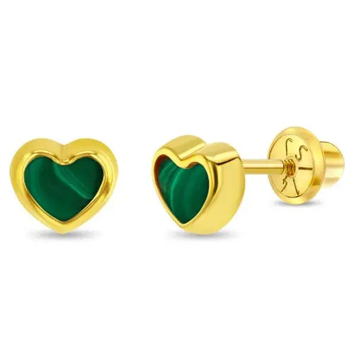 IN SEASON JEWELRY 14k Yellow Gold Malachite Earrings - Green Heart