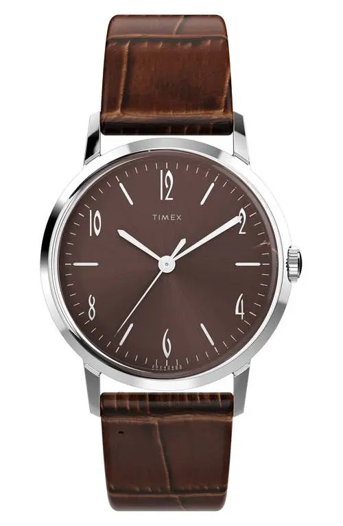 Timex® Marlin® Leather Strap Watch - Brown