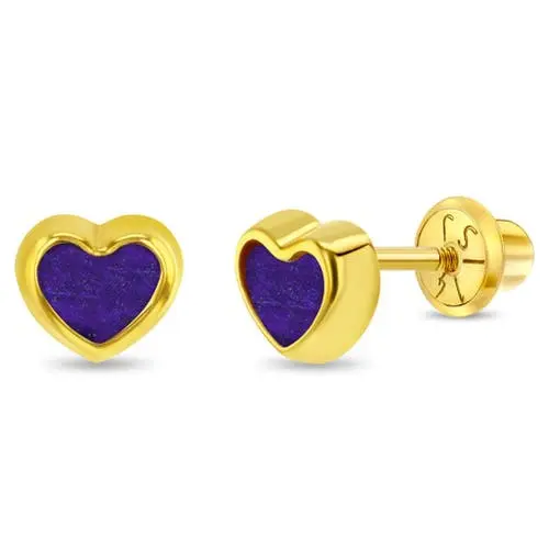 IN SEASON JEWELRY 14k Yellow Gold Lapis Stud Earrings - Purple Heart