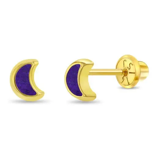 IN SEASON JEWELRY 14k Yellow Gold Lapis Stud Earrings - Purple Moon