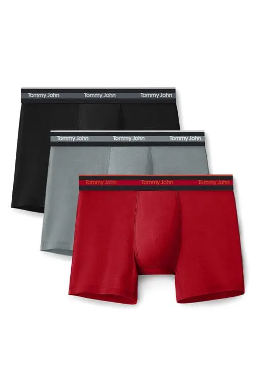 Tommy John 3-pack Comfort Micro 6-inch Boxer Briefs - Black/ Turbulence/ Haute Red