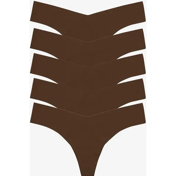 Commando Classic Solid Thong 5-pack - Mocha