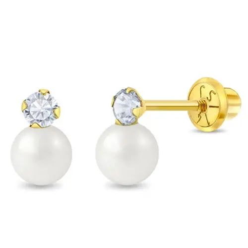 IN SEASON JEWELRY 14k Yellow Pearl And Cubic Zirconia Drop Earrings - Gold