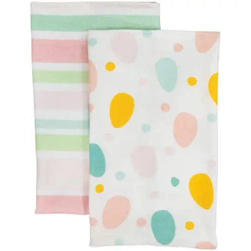 NORTHLIGHT Stripes And Easter Eggs Kitchen Tea Towels26"set Of 2 - White