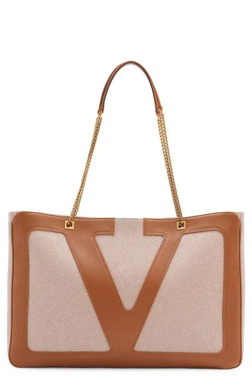 Valentino Garavani Large Viva Superstar Canvas Tote - 9qr Natural Tobacco/ Spice