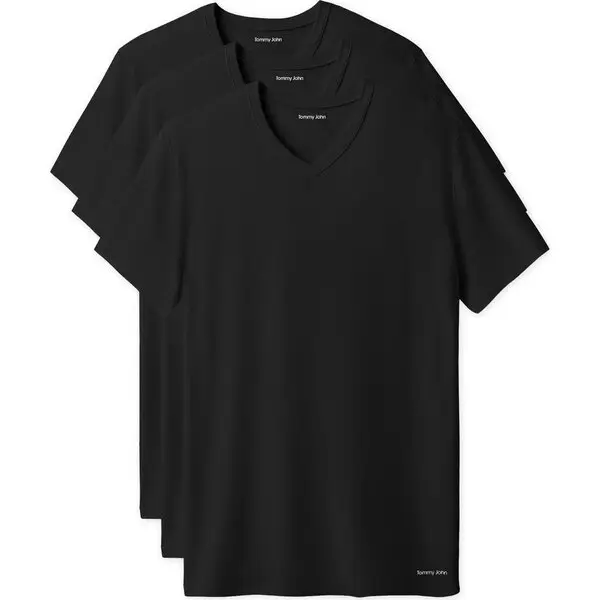 Tommy John 3-pack Second Skin Stay Tucked V-neck Undershirts - Black