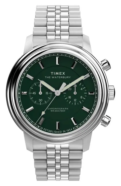 Timex® Waterbury Metropolitan Chronograph Bracelet Watch - Silver