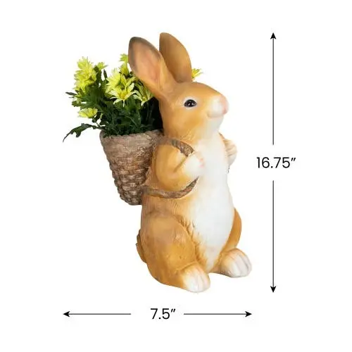 NORTHLIGHT Standing Bunny Carrying A Basket Outdoor Garden Statue16.75