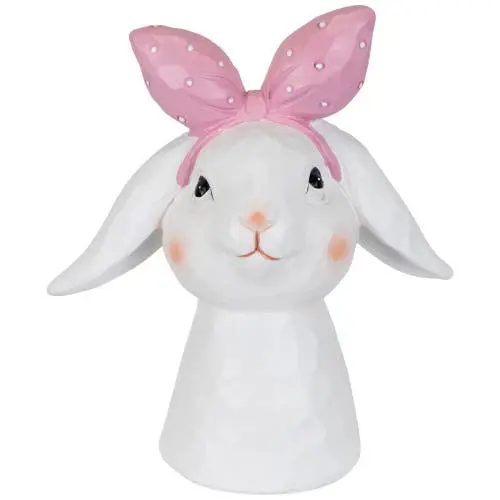 NORTHLIGHT Easter Bunny Bust With Hair Bow7.5" And Pink - White
