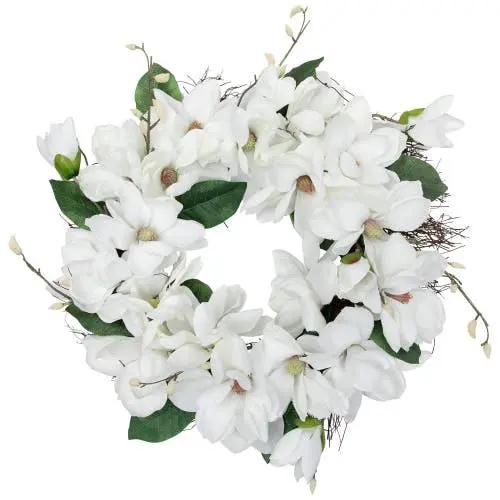 NORTHLIGHT Magnolia Artificial Spring Twig Wreath24" - White
