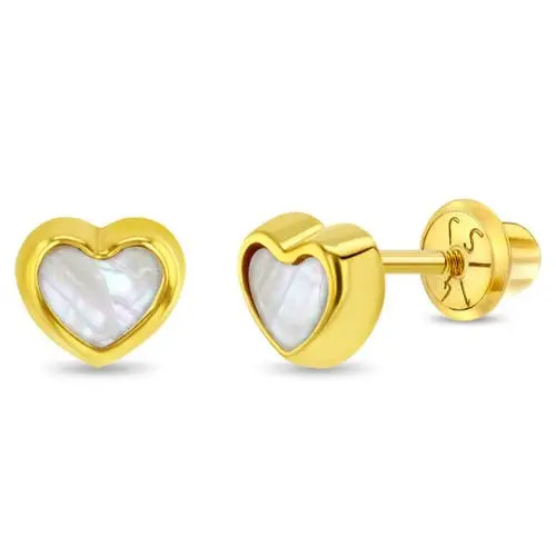 IN SEASON JEWELRY 14k Yellow Gold Mother Of Pearl Stud Earrings - White Heart