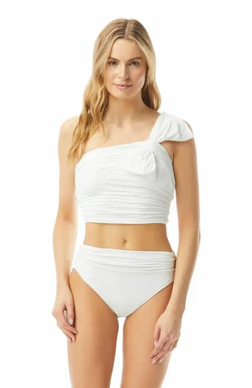 Carmen Marc Valvo One Shoulder Cropped Bikini Top - White