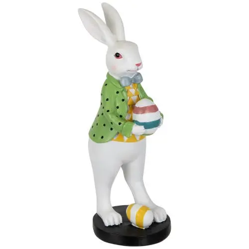 NORTHLIGHT Rabbit Holding Easter Egg Outdoor Garden Statue11.5"white - Multi