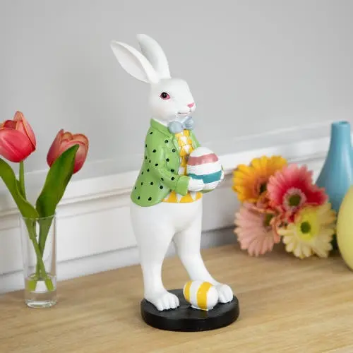 NORTHLIGHT Rabbit Holding Easter Egg Outdoor Garden Statue11.5"white