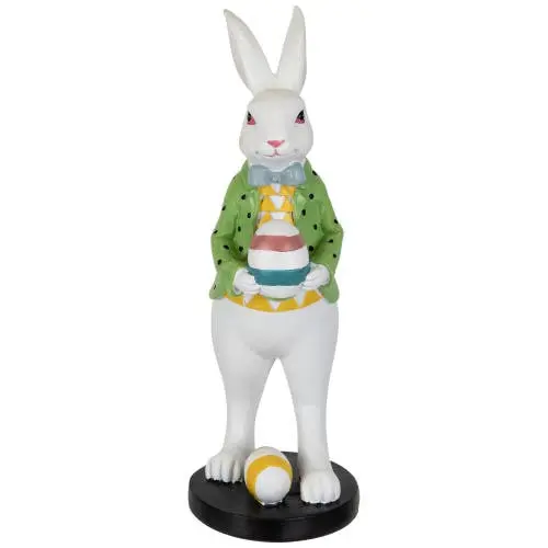 NORTHLIGHT Rabbit Holding Easter Egg Outdoor Garden Statue11.5"white