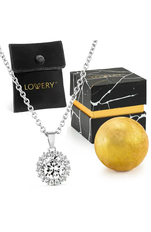 LOVERY Sterling Silver Necklace With Pouch - Halo Solitaire Cubic Zirconium