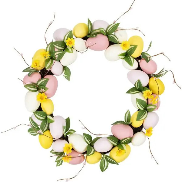 NORTHLIGHT Easter Eggs And Flower Buds Artificial Wreath22" And Yellowunlit - Pink