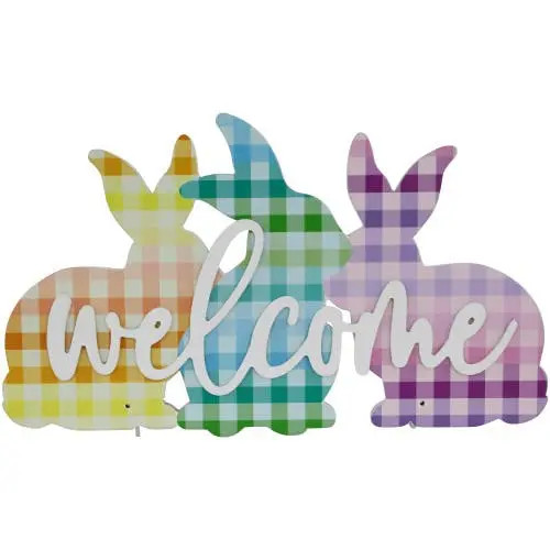 NORTHLIGHT Gingham Bunnies Welcome Easter Wall Sign13.75