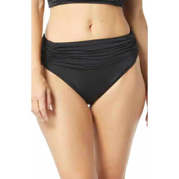 Carmen Marc Valvo Solid Shirred Bikini Bottom - 001-black