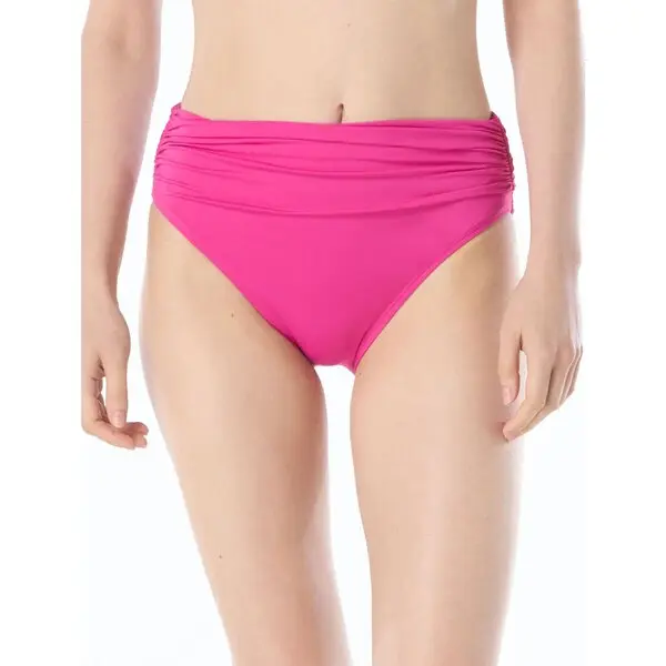 Carmen Marc Valvo Solid Shirred Bikini Bottom - Ultra Pink
