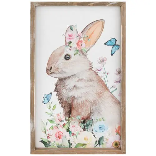 NORTHLIGHT Easter Bunny With Flowers Framed Wall Sign11.75 - Multi