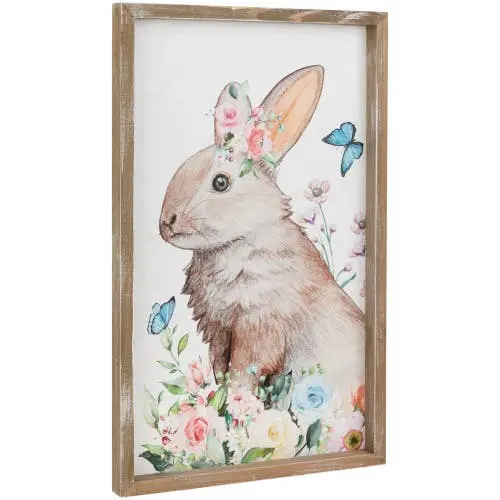 NORTHLIGHT Easter Bunny With Flowers Framed Wall Sign11.75