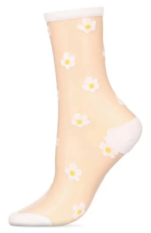 MEMOI Daisies Sheer Crew Socks - White
