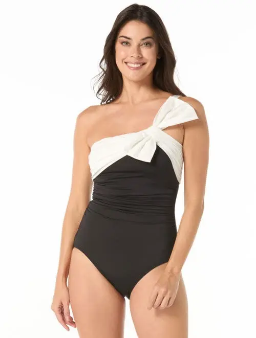 Carmen Marc Valvo Bow One-piece Swimsuit - Black/white