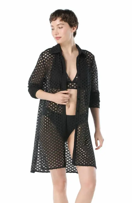 Carmen Marc Valvo Button Up Shirt Swim - Black