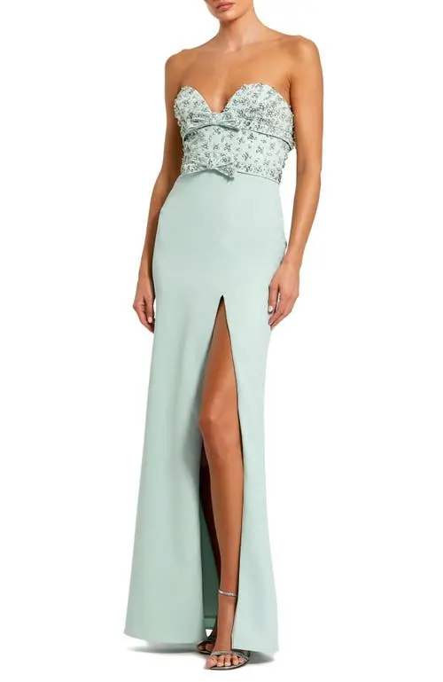 Mac Duggal Strapless Sweetheart Crepe Gown With Embellished Bodice - Mint