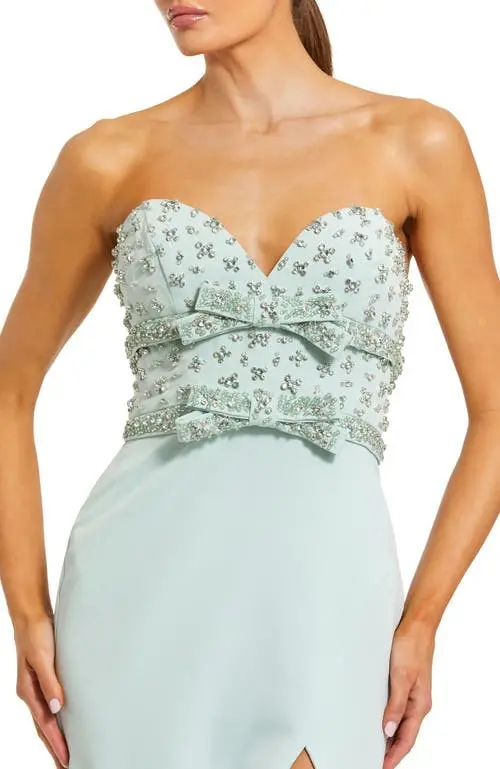 Mac Duggal Strapless Sweetheart Crepe Gown With Embellished Bodice - Mint
