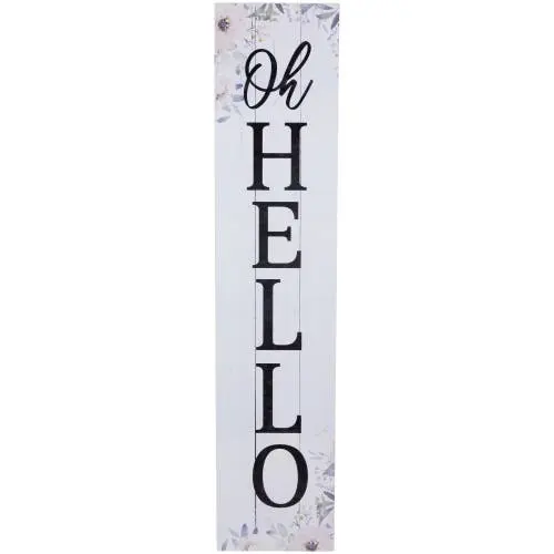 NORTHLIGHT 36" Floral "oh Hello" Wooden Porch Board Sign Decoration - White