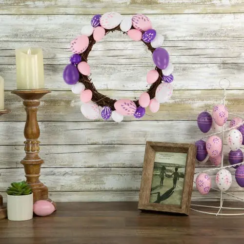 NORTHLIGHT 10" Pastel Purple And White Mini Easter Egg Spring Wreath