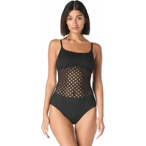Carmen Marc Valvo Crochet One Piece Swimsuit - 001-black