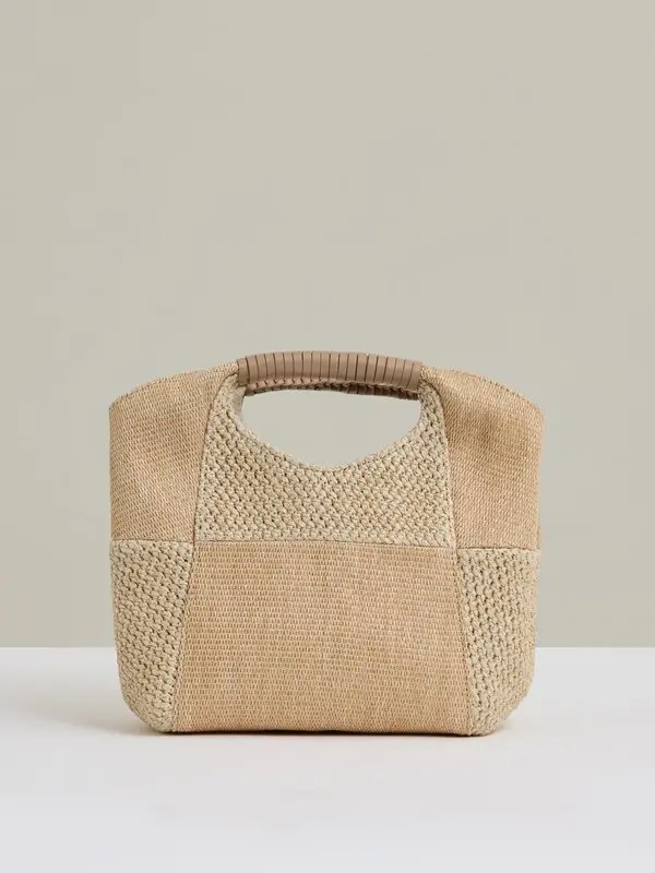 REISS Rosalie Raffia Patchwork Clutch Bag