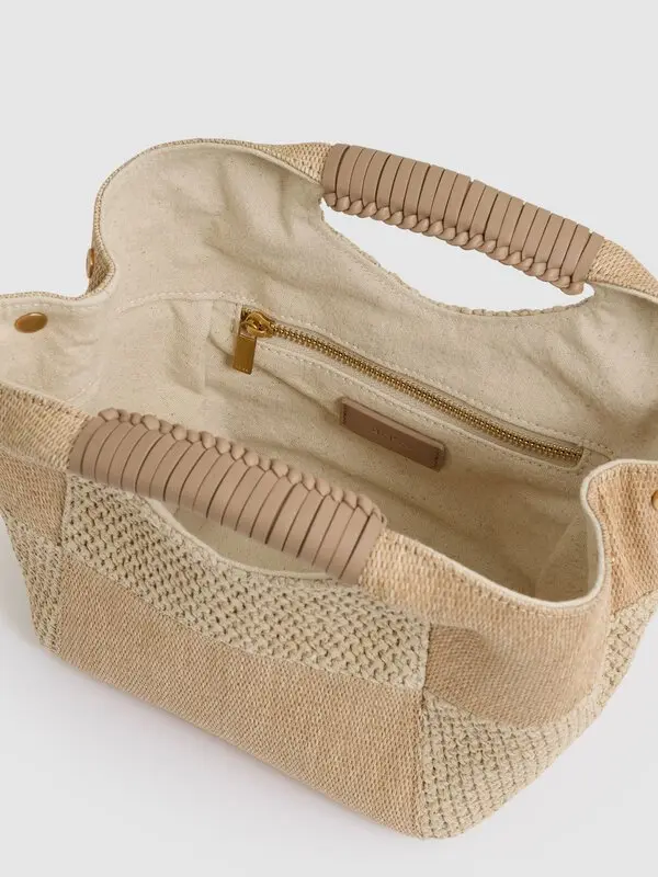 REISS Rosalie Raffia Patchwork Clutch Bag