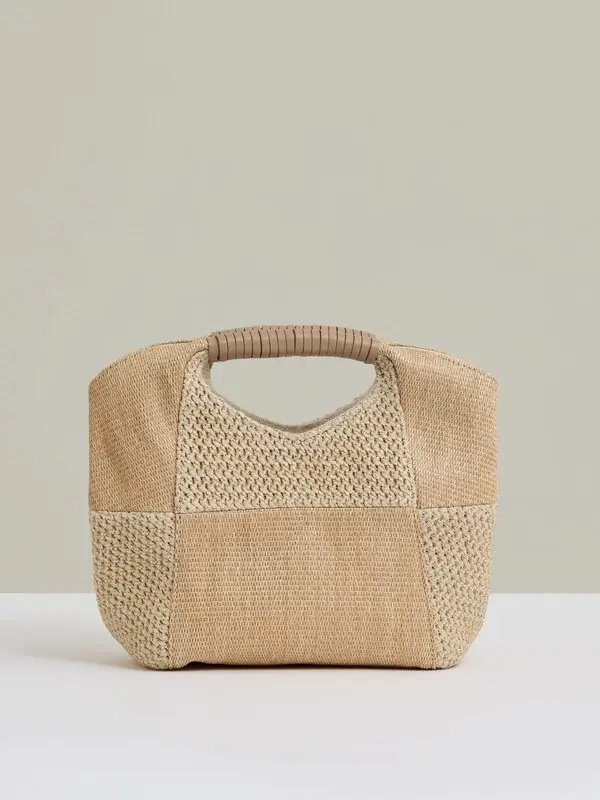REISS Rosalie Raffia Patchwork Clutch Bag