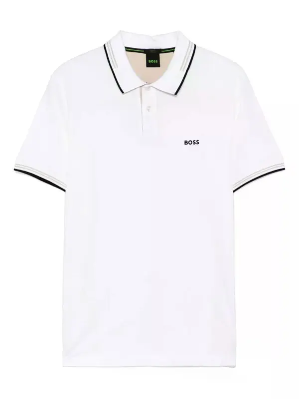 BOSS Stripe-trim Polo Shirt - White