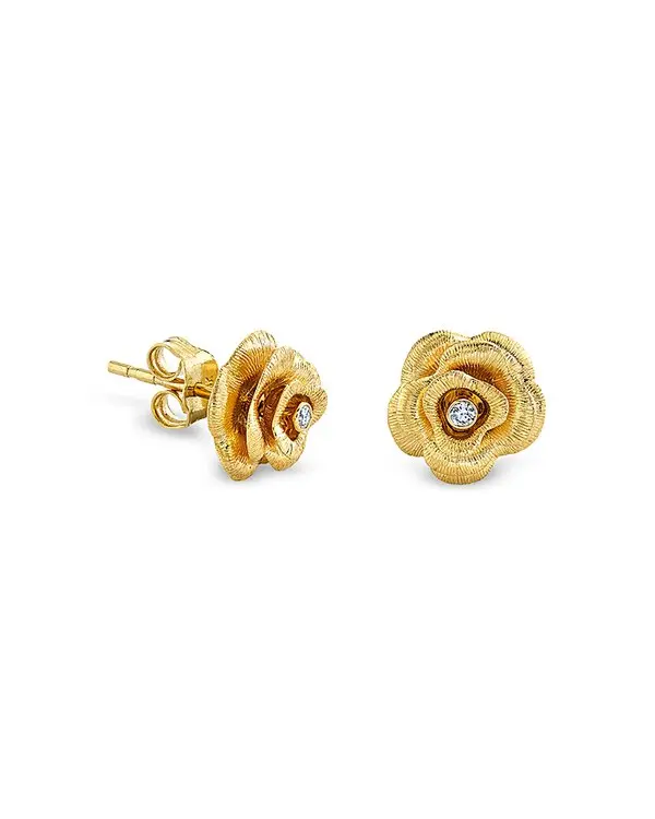 SYDNEY EVAN 14k Yellow Diamond Rose Stud Earrings - Gold