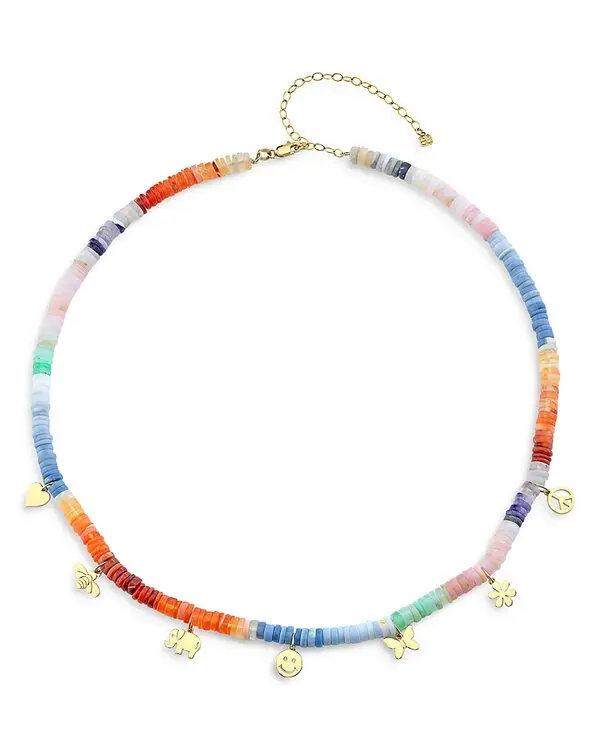 SYDNEY EVAN 14k Yellow Gold Opal Beaded Charm Necklace - Multi