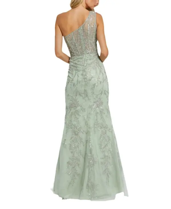 Mac Duggal One-shoulder Embellished Gown - Sage