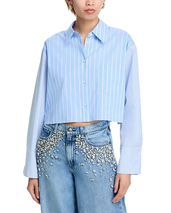 Alice + Olivia Striped Cropped Poplin Shirt