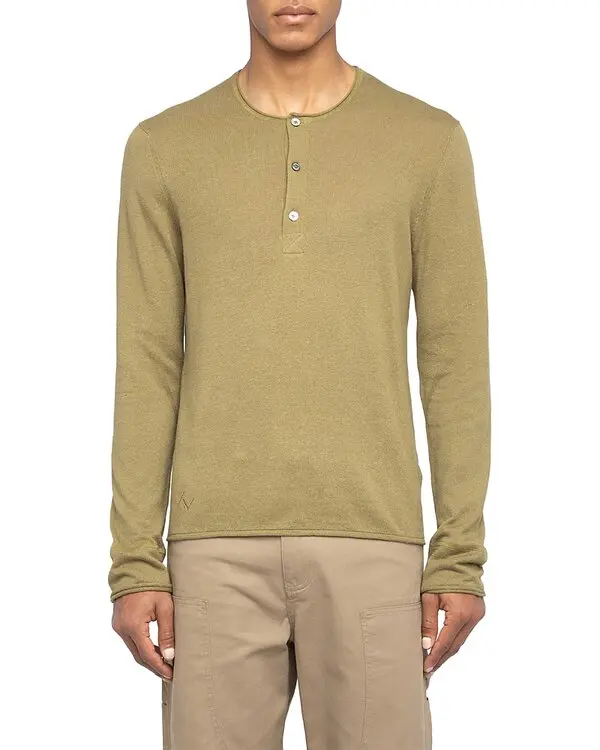 Zadig&Voltaire Signature Regular Fit Linen Henley - Olive