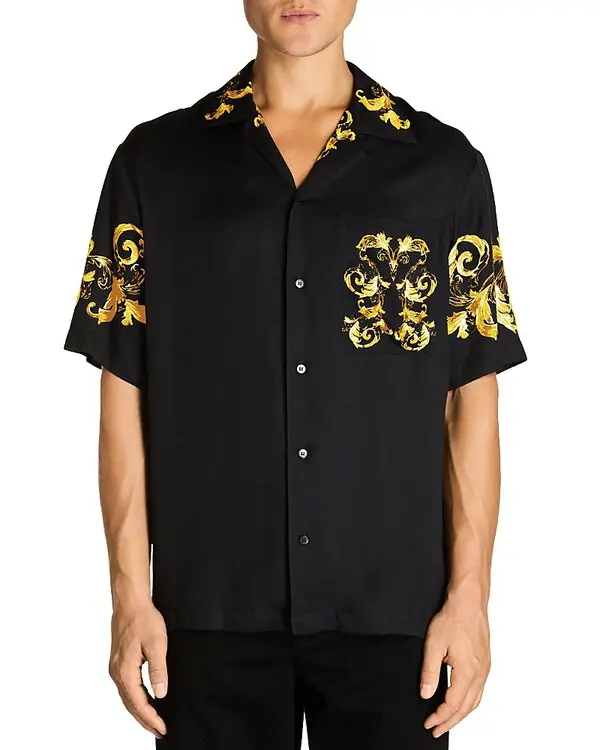 Versace Barocco Regular Fit Twill Short Sleeve Camp Shirt In Black/Gold -  70% Off | Editorialist