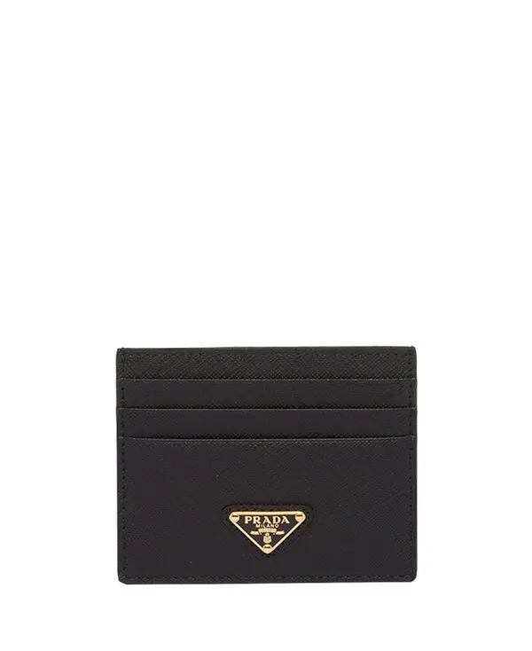 Prada Saffiano Leather Card Holder - Black/gold