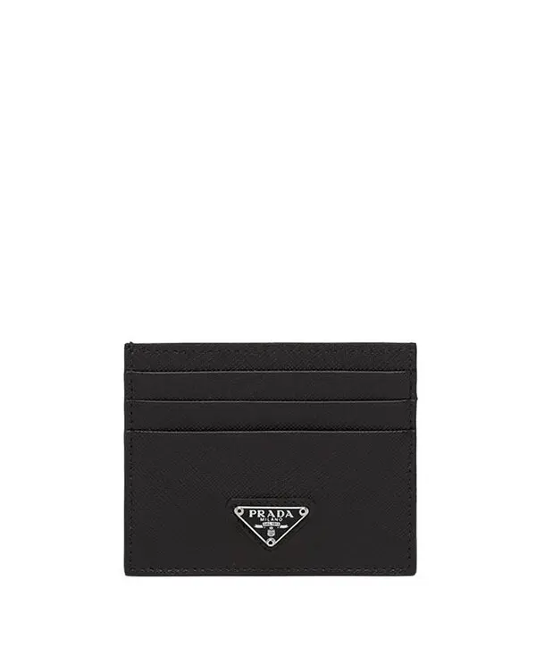 Prada Saffiano Leather Card Holder - Black/silver