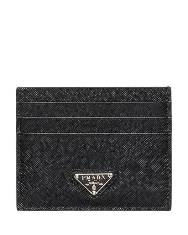 Prada Saffiano Leather Card Holder - Black/silver