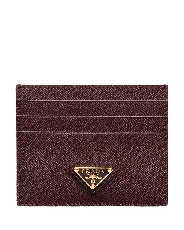 Prada Saffiano Leather Card Holder - Burgundy