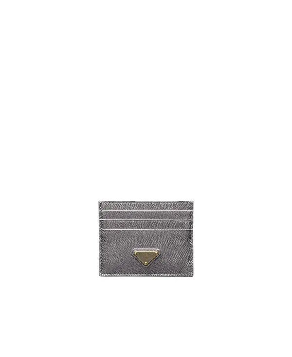 Prada Saffiano Leather Card Holder - Gold/dark Silver