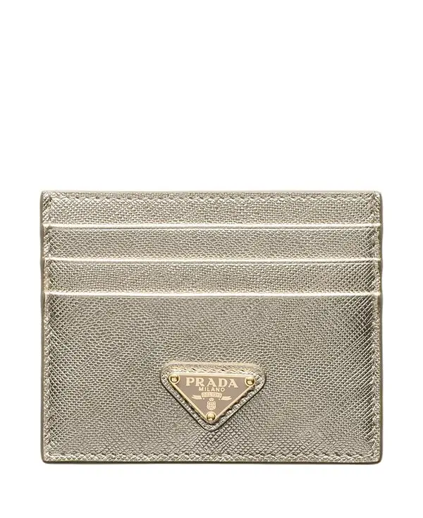 Prada Saffiano Leather Card Holder - Gold/silver
